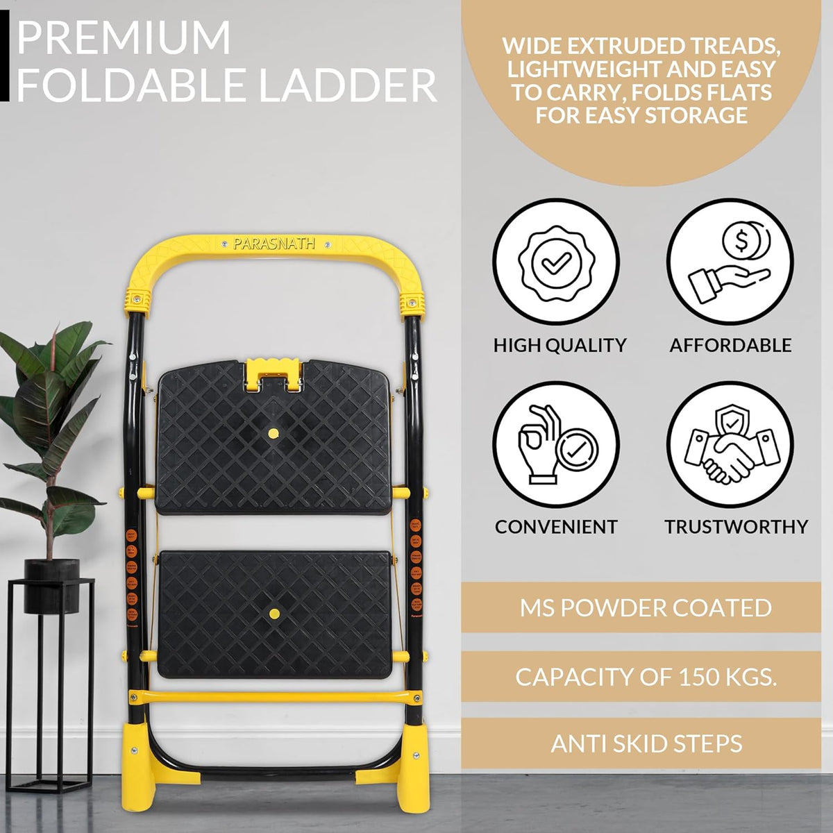 Parasnath 2 Step Yellow Diamond Mild Steel Foldable Ladder for Home ...